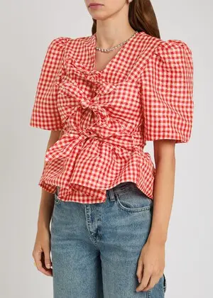 GANNI Gingham Taffeta Blouse