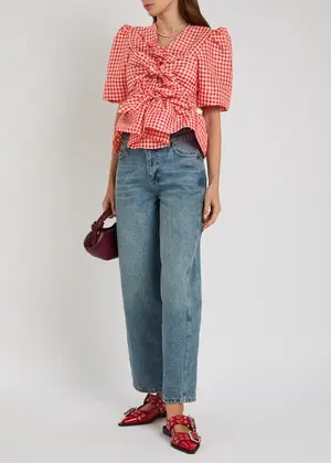 GANNI Gingham Taffeta Blouse