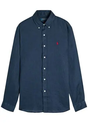 Ralph Lauren Logo-embroidered Linen Shirt - Navy