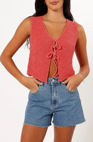 PETAL & PUP Tie Front Sleeveless Knit Top