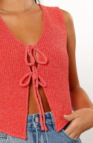 PETAL & PUP Tie Front Sleeveless Knit Top