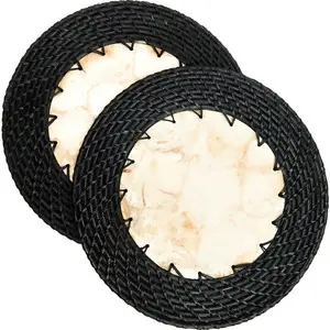 KUBO Capiz Shell Placemats With Set Of 2 - Black Rattan