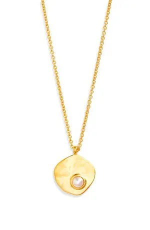 Monica Vinader Capri Freshwater Pearl Disc Pendant Necklace - 18k Gold Vermeil / Pearl
