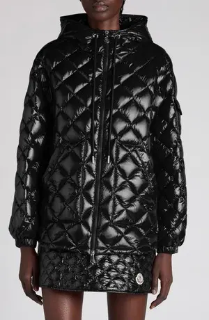 Moncler Diamond Quilted Down Hooded Jacket - Black