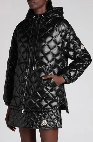 Moncler Diamond Quilted Down Hooded Jacket - Black