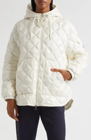 Moncler Diamond Quilted Down Hooded Jacket Silk White