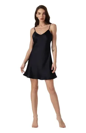 SILKSILKY Pure Silk Nightgown Slip Dress - Black