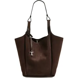 TOD'S Suede Bucket Bag With Monogram Charm