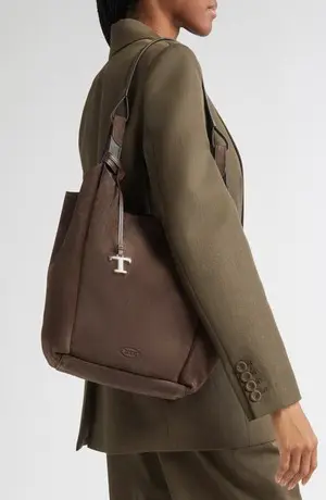 TOD'S Suede Bucket Bag With Monogram Charm