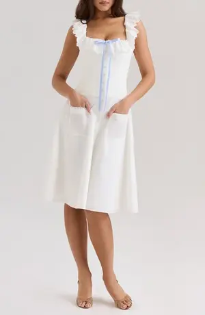 House Of Cb Lace Trim Corset Midi Dress - Cloud Dancer