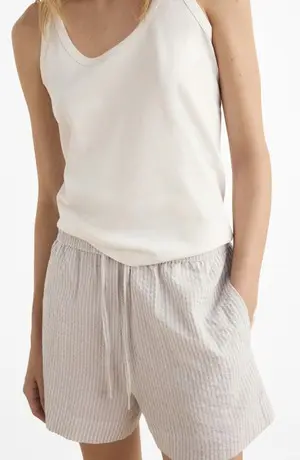 Mango Two-piece Stripe Short Pajamas - Medium Brown