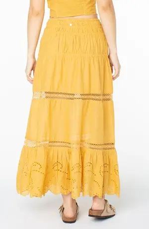 Roxy Embroidered Cotton Maxi Skirt - Amber Gold Solid