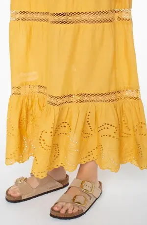 Roxy Embroidered Cotton Maxi Skirt - Amber Gold Solid