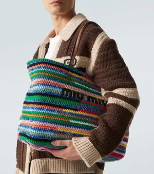 Miu Miu Large Crochet Leather-trimmed Tote