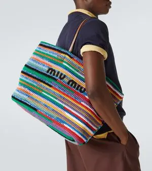 Miu Miu Large Crochet Leather-trimmed Tote
