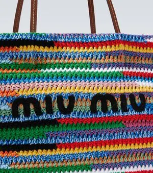 Miu Miu Large Crochet Leather-trimmed Tote
