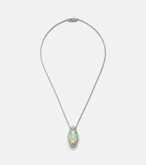 Yeprem 18kt White Gold Diamond And Opal Pendant Necklace - Silver