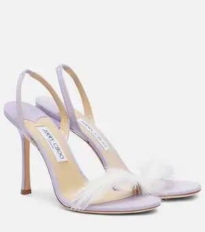 Jimmy Choo Archive 72138 Feather-Trimmed Suede Sandals - Purple