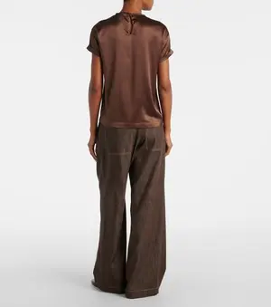 Brunello Cucinelli Monili Silk-blend Satin T-shirt - Brown