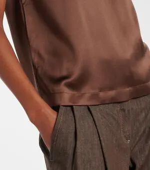 Brunello Cucinelli Monili Silk-blend Satin T-shirt - Brown