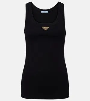 Prada Ribbed-knit Cotton Jersey Tank Top - Black