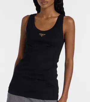 Prada Ribbed-knit Cotton Jersey Tank Top - Black