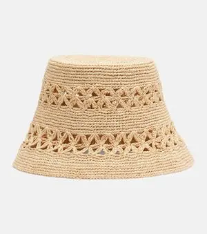 Zimmermann Black Zebra Raffia Bucket Hat - Beige