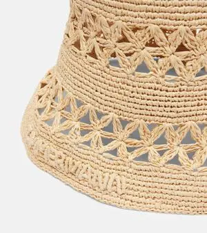 Zimmermann Black Zebra Raffia Bucket Hat - Beige