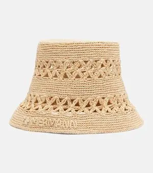 Zimmermann Black Zebra Raffia Bucket Hat - Beige