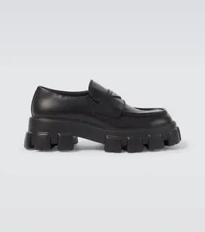 Prada Logo Leather Platform Loafers
