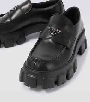 Prada Logo Leather Platform Loafers