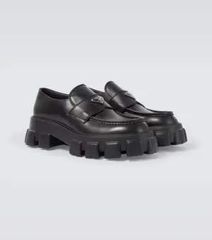 Prada Logo Leather Platform Loafers