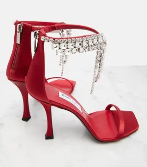 JIMMY CHOO Verity 100 Embellished Satin Sandals - Red