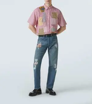 Junya Watanabe Patchwork Linen And Cotton Bowling Shirt - Red