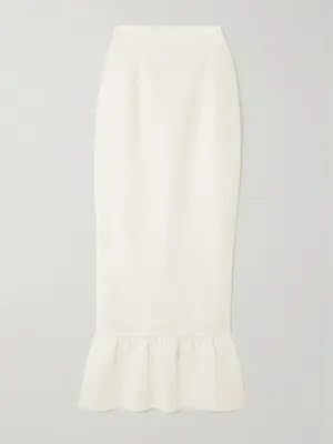 Posse Matilda Ruffled Linen Midi Skirt Neutrals
