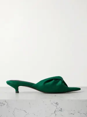 Carven Knotted Satin Mules - Green