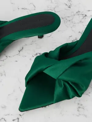 Carven Knotted Satin Mules - Green
