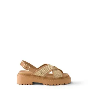 Prada Crochet And Leather Sandals - Neutral