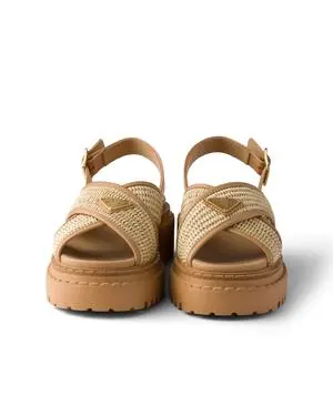 Prada Crochet And Leather Sandals - Neutral
