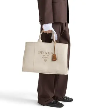 Prada Jardinière Extra-large Linen-blend Tote Bag - Neutral
