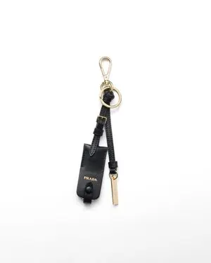 Prada Leather Keychain Charm With Mirror Case - Black