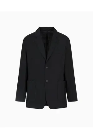 Emporio Armani Wool Poplin Single-breasted Jacket - Black