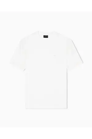 Emporio Armani Modal Jersey V-neck T-shirt With Micro Eagle Embroidery - White