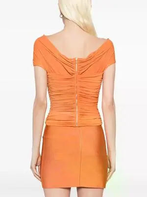 HERVE L. LEROUX Ruched Off-shoulder Top - Orange