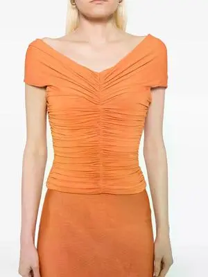 HERVE L. LEROUX Ruched Off-shoulder Top - Orange