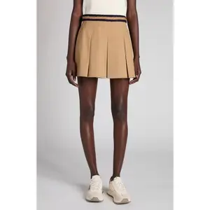Moncler Pleated Cotton Stretch Gabardine Miniskirt - Beige