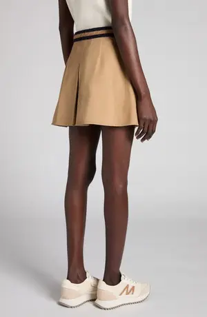 Moncler Pleated Cotton Stretch Gabardine Miniskirt - Beige