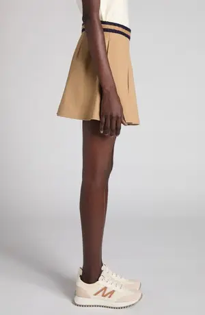 Moncler Pleated Cotton Stretch Gabardine Miniskirt - Beige