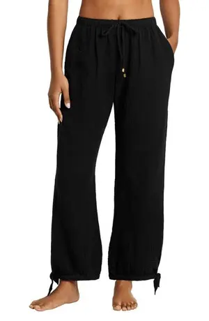 Ralph Lauren Cotton Gauze Straight Leg Pants - Black