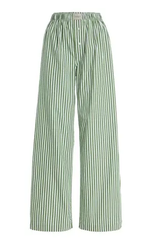 Comme Si Striped Cotton Poplin Pants - Green